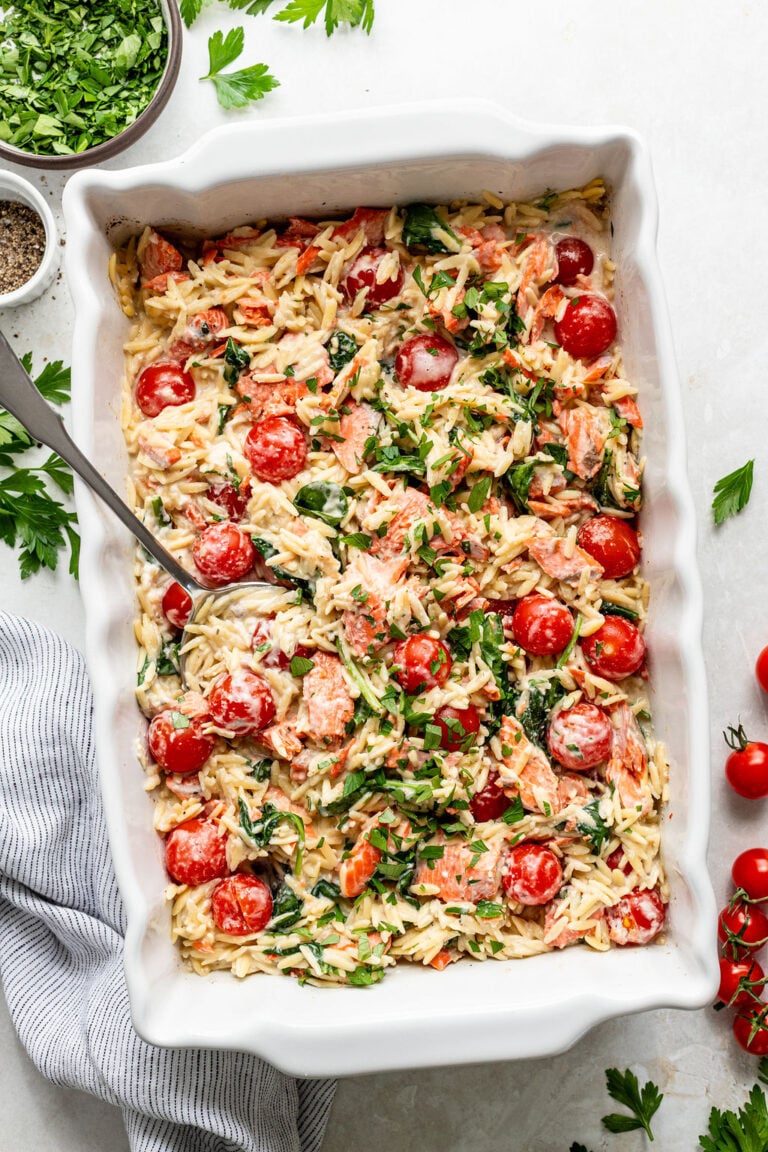 Creamy Salmon Pasta Bake (Dump & Bake!) - Real Food Whole Life